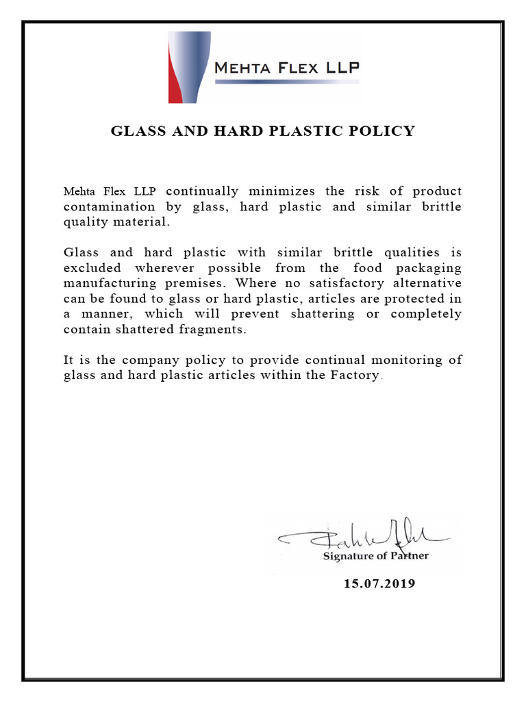 Glass & Hard Plastic Policy | PDF