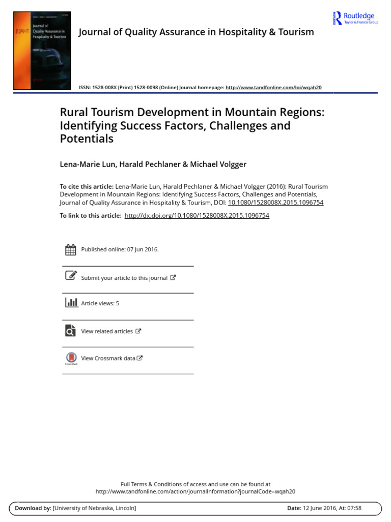 Rural Tourism Development in Mountain Regions-Identifying Success ...
