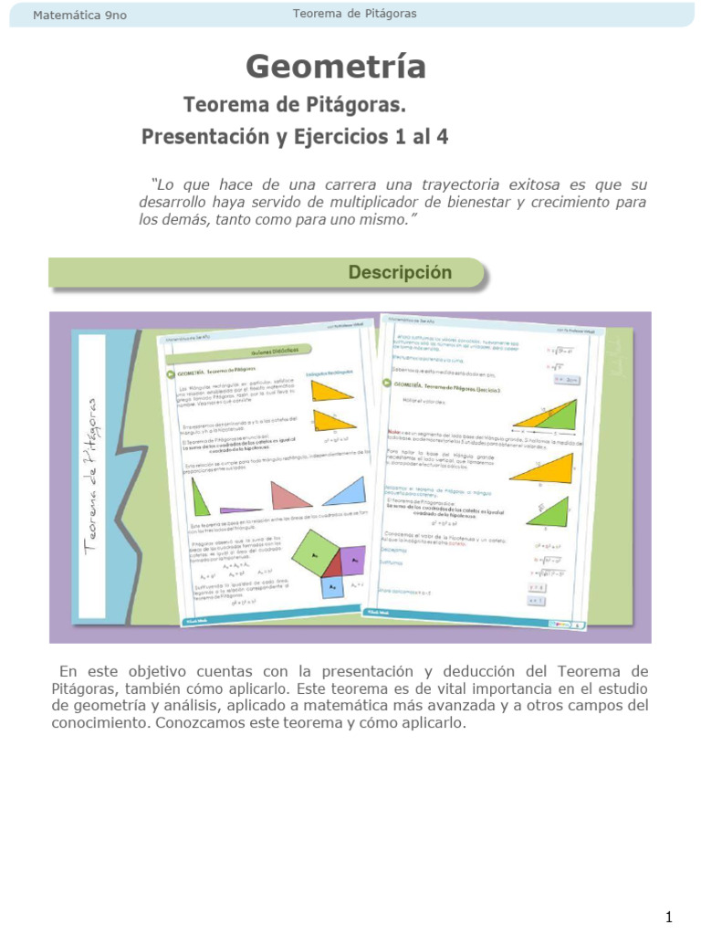Geometría. Teorema De Pitágoras. Presentación y Ejercicios | PDF | Triángulo | Geometría euclidiana
