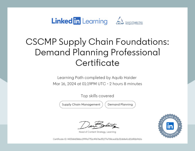 CertificateOfCompletion - CSCMP Supply Chain Foundations Demand ... CertificateOfCompletion - CSCMP Supply Chain Foundations Demand ...