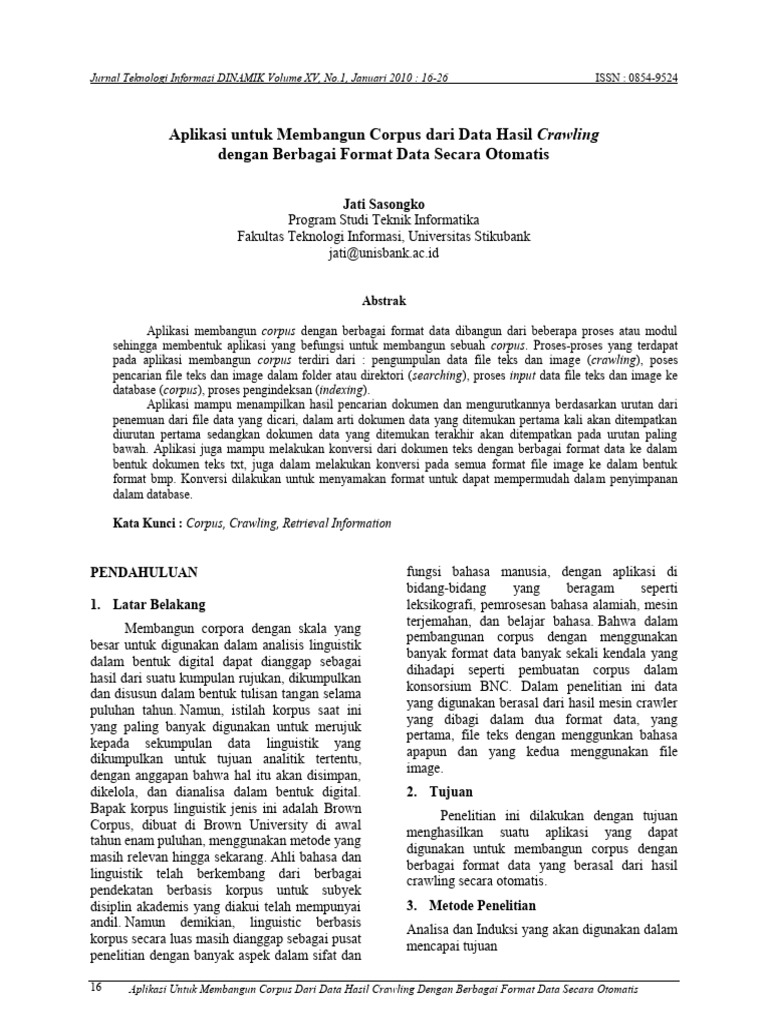 Aplikasi Untuk Membangun Corpus Dari Data Hasil Crawling Dengan Berbagai Format Data Secara ...