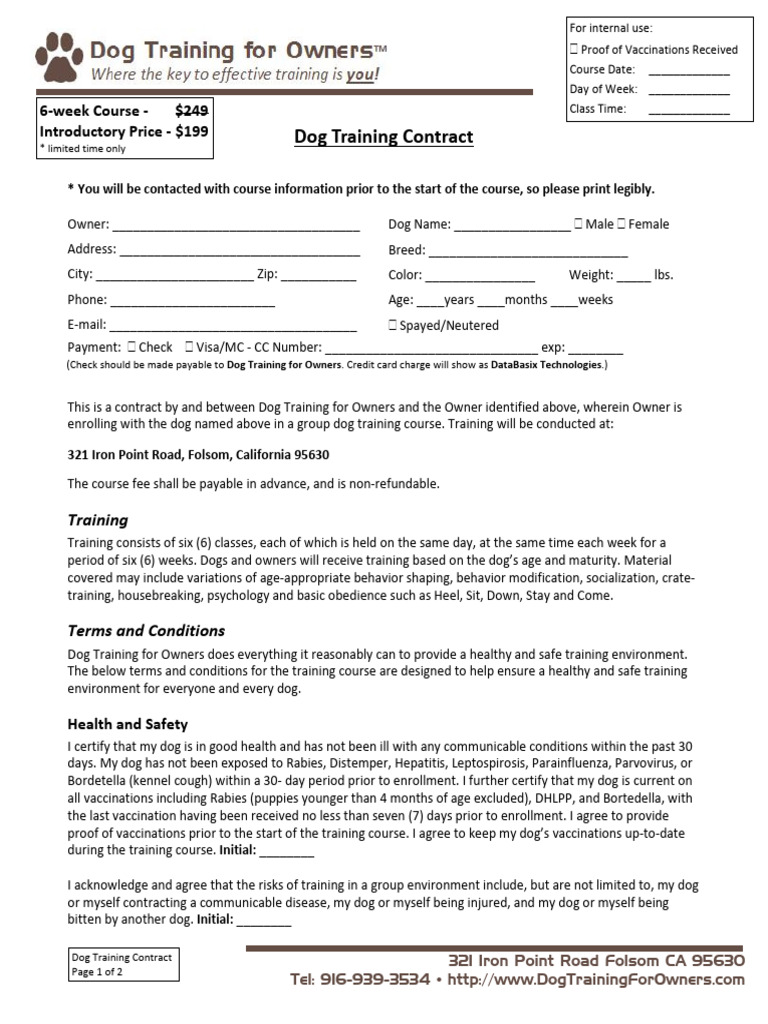 Dog Training Contract | PDF | Dogs | Legal Liability