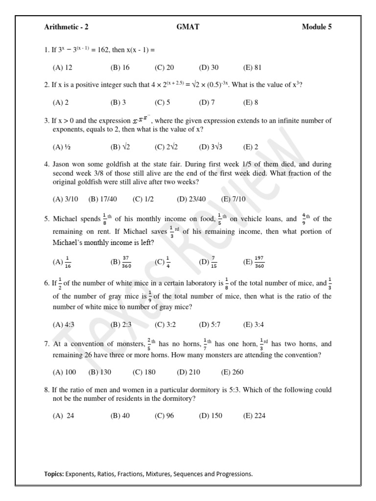 GMAT Arithmetic: Exponents & Ratios | PDF | Ratio | Numbers