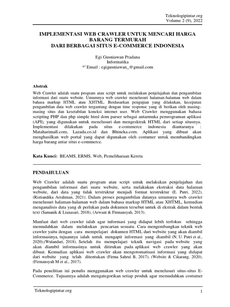 Implementasi Web Crawler Untuk Mencari Harga Barang Termurahdari Berbagai Situs E-Commerce ...