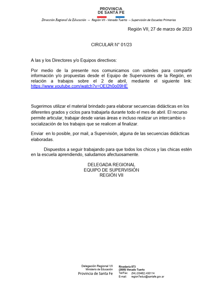 Circular #1 2 de Abril | PDF