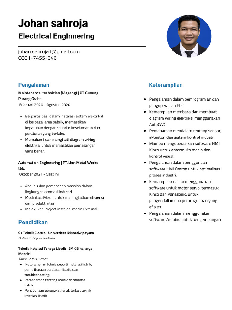 CV Johan Sahroja | PDF | Bisnis | Teknologi & Rekayasa
