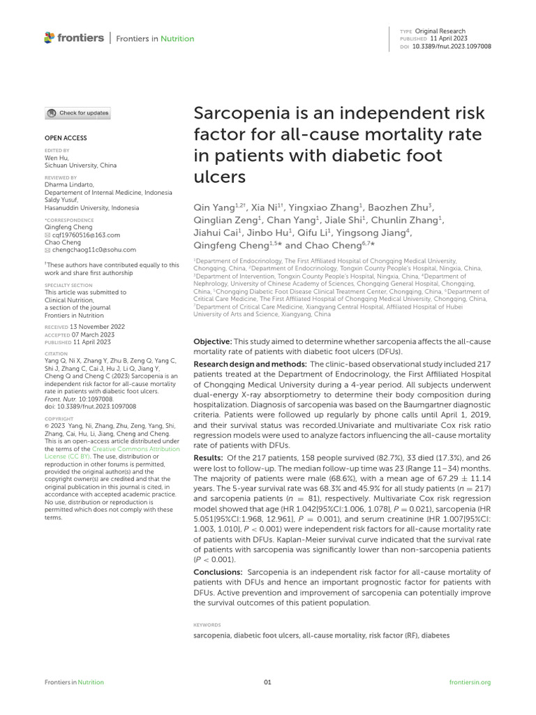 Sarcopenia is an Independent Risk Factor for All Cause Mortality Rate ...