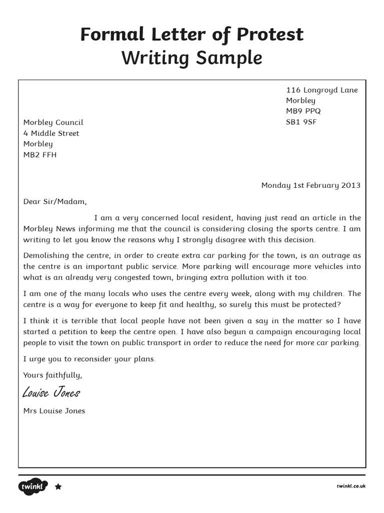 Formal Letter of Protest Writing Sample | PDF