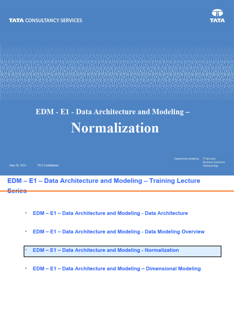 EDM - E1 - Data Architecture and Modeling - Normalization v1.1 | PDF | Data Model | Databases