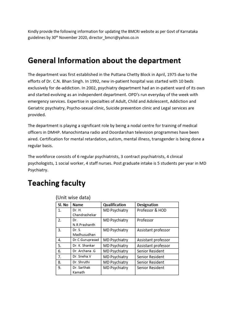 BMCRI Psychiatry Department Overview | PDF | Psychiatry | Psychiatric ...