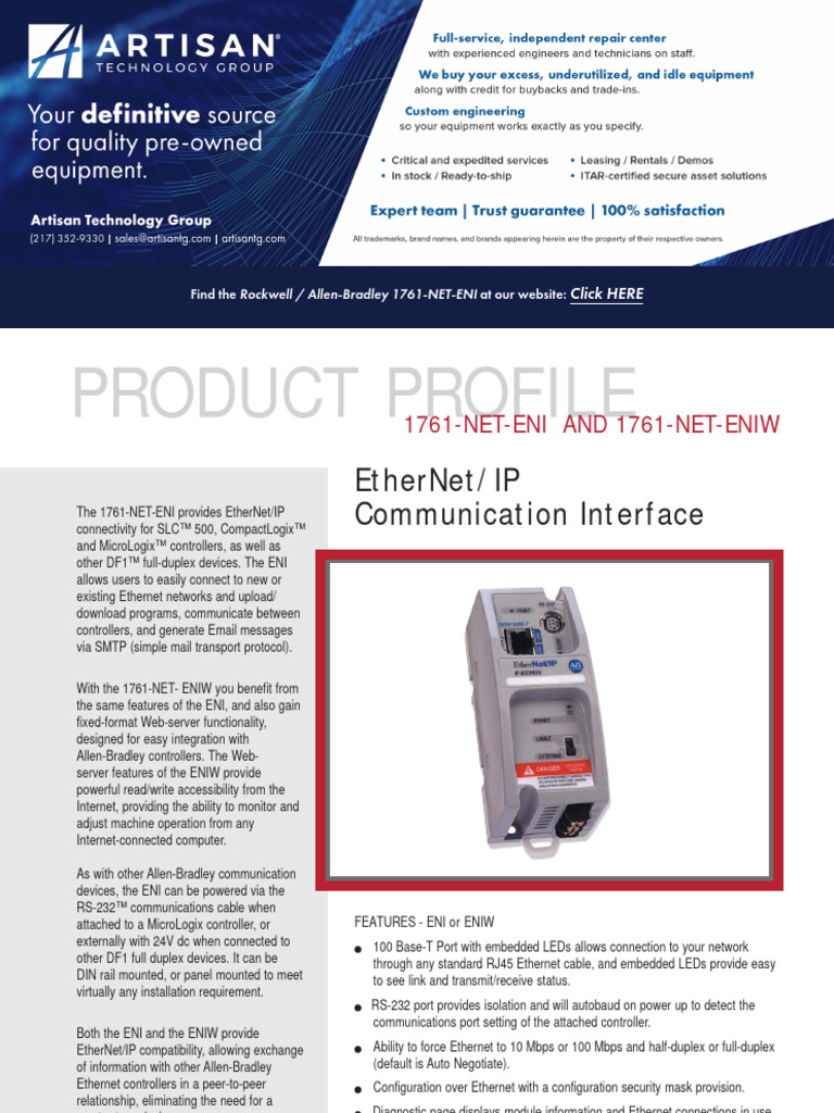 Allen Bradley 1761 NET ENI D | PDF | Ethernet | Duplex (Telecommunications)