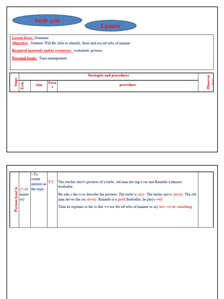 Adverbs of Manner Lesson | PDF | Adverb | Adjective