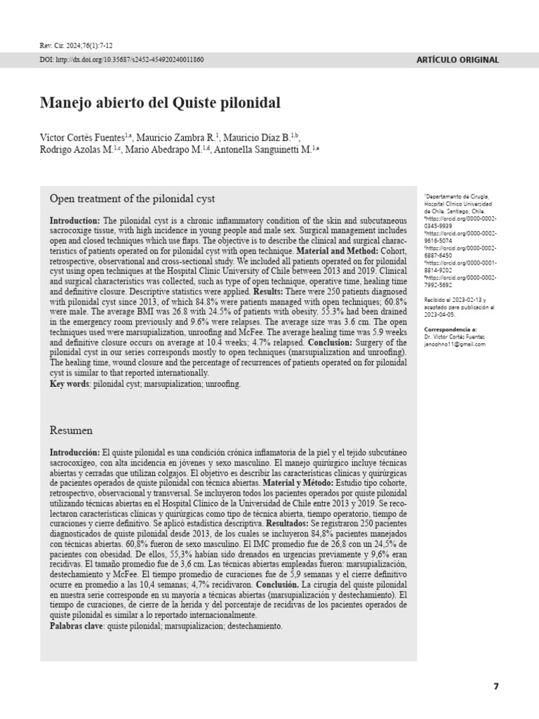 Manejo Abierto Del Quiste Pilonidal: Open Treatment of The Pilonidal ...