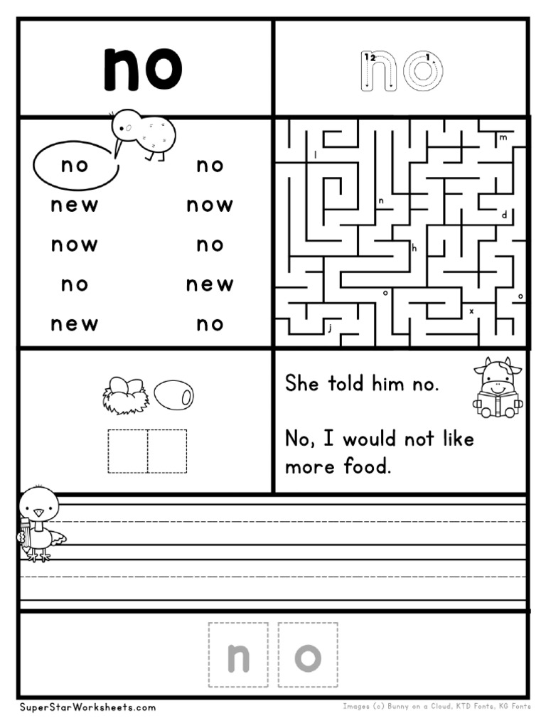 Kindergarte Sight Word Worksheet NO | PDF