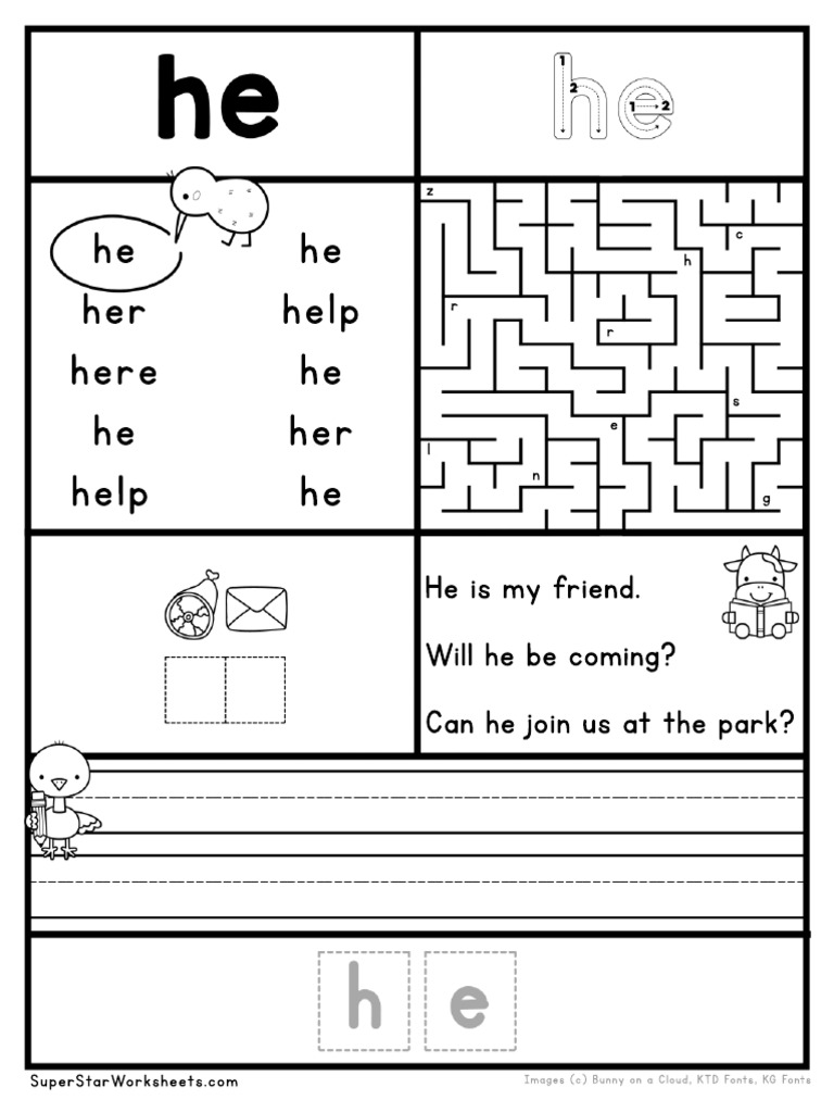Kindergarte Sight Word Worksheet HE | PDF