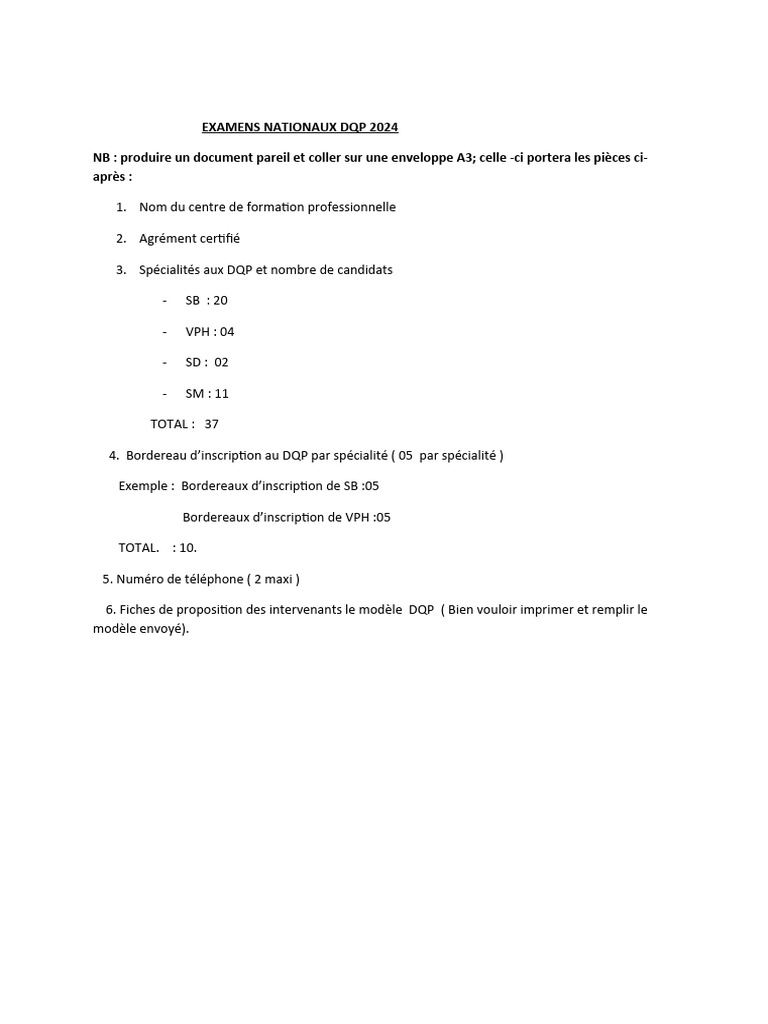 Examens Nationaux DQP 2024: Guide d'Inscription | PDF