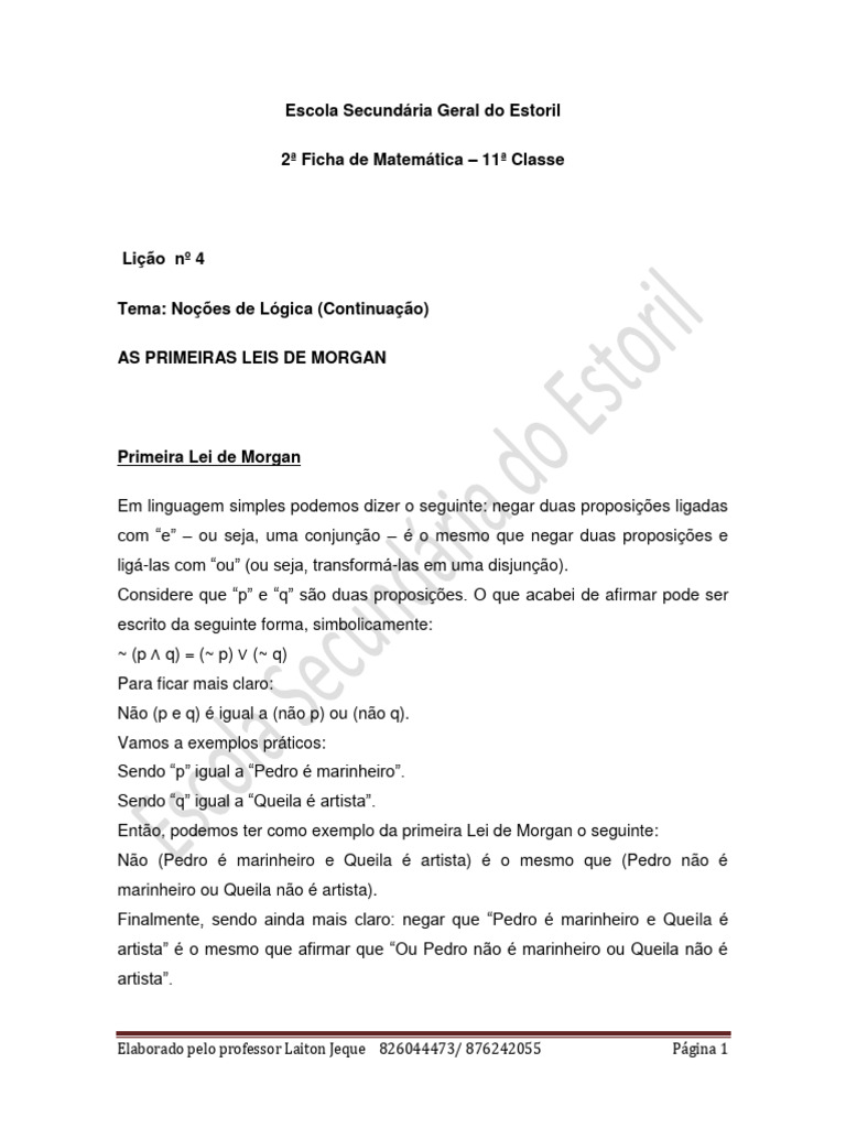 2 Ficha de Matemática 11 Classe | PDF | Contradição | Lógica matemática