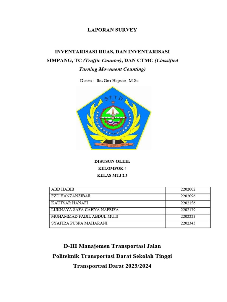 Laporan Survey Lalin (TC, CTMC, InVEN) Kelompok 4 | PDF | Bisnis