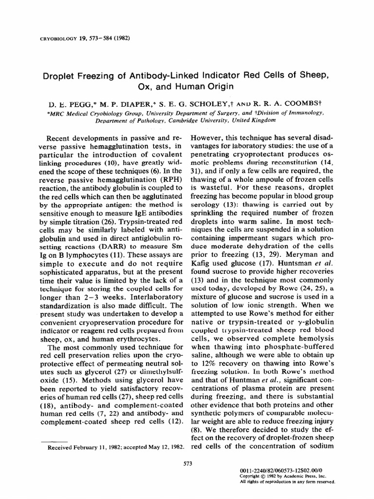 Droplet Freezing of Antibody Linked Indicator Red Cells of Shee - 1982 ...