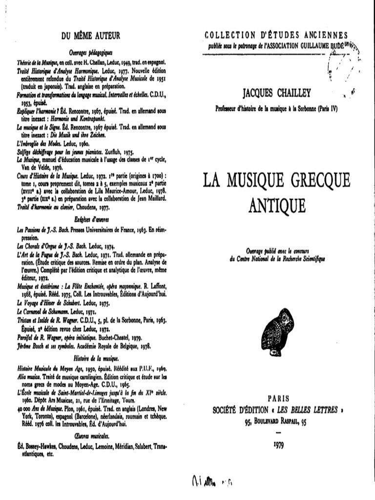 Chailley - La musique grecque antique-Belles Lettres (1979) | PDF
