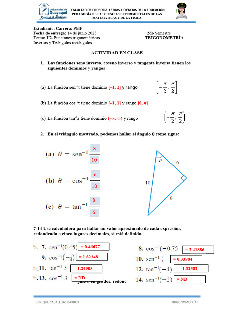 U2. Ac Inversas y Res de Triáng Rect Ii | PDF | Trigonometría | Funciones trigonométricas