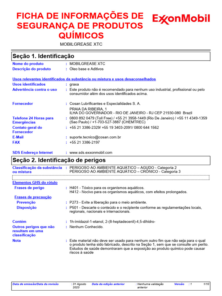 Fispq Mobil Grease XTC | PDF | Temperatura | Química