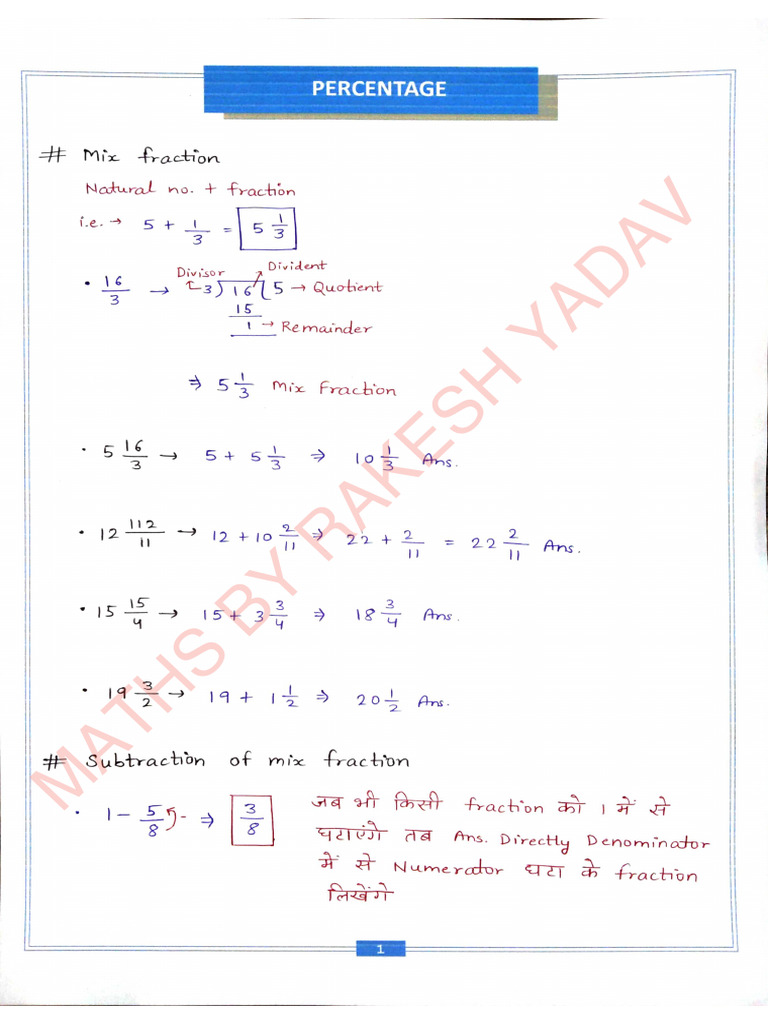 Percentage Notes Class 1 Pdf