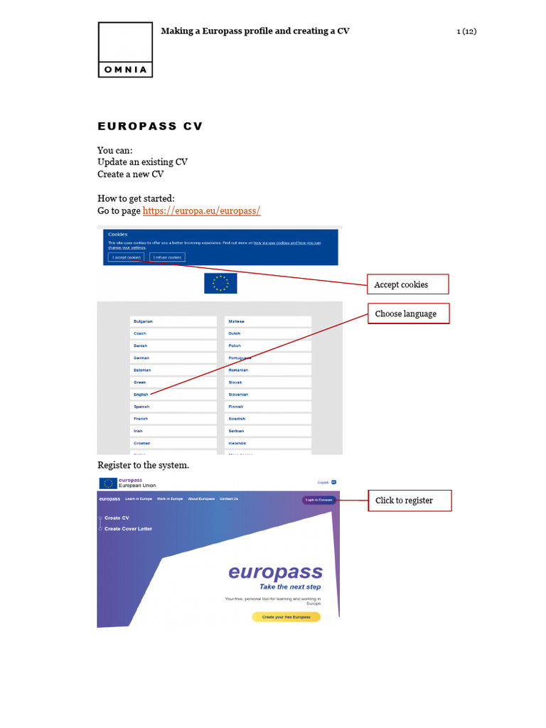 Making A Europass Profile and Creating A CV | Download Free PDF | Computing | Software