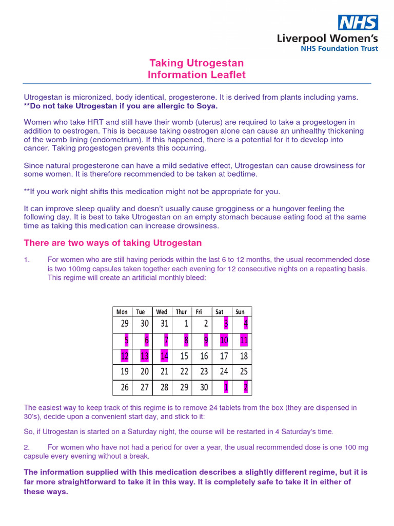 taking-utrogestan-patient-information-leaflet | PDF | Hormone Replacement Therapy | Medical ...