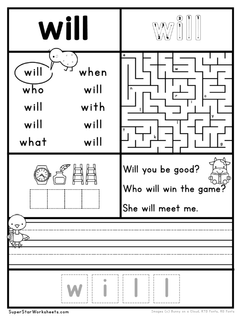 Kind Erg Arte Sight Word Worksheet Will | PDF