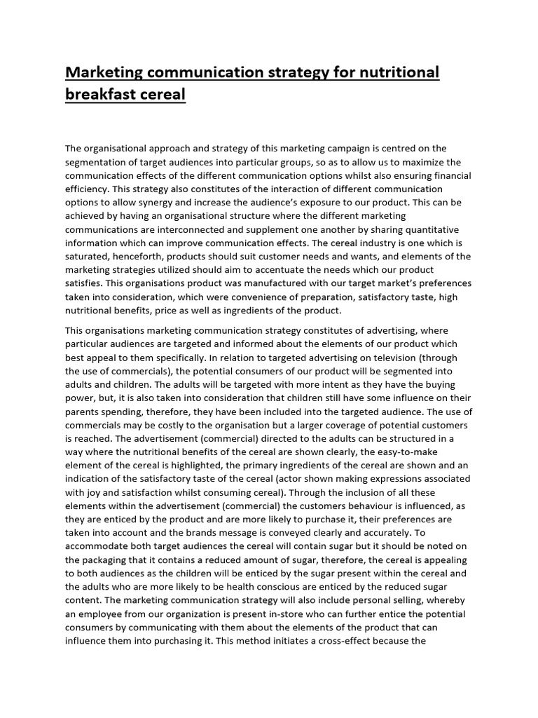 Nutritional Cereal Marketing Strategy | PDF | Marketing | Target Audience
