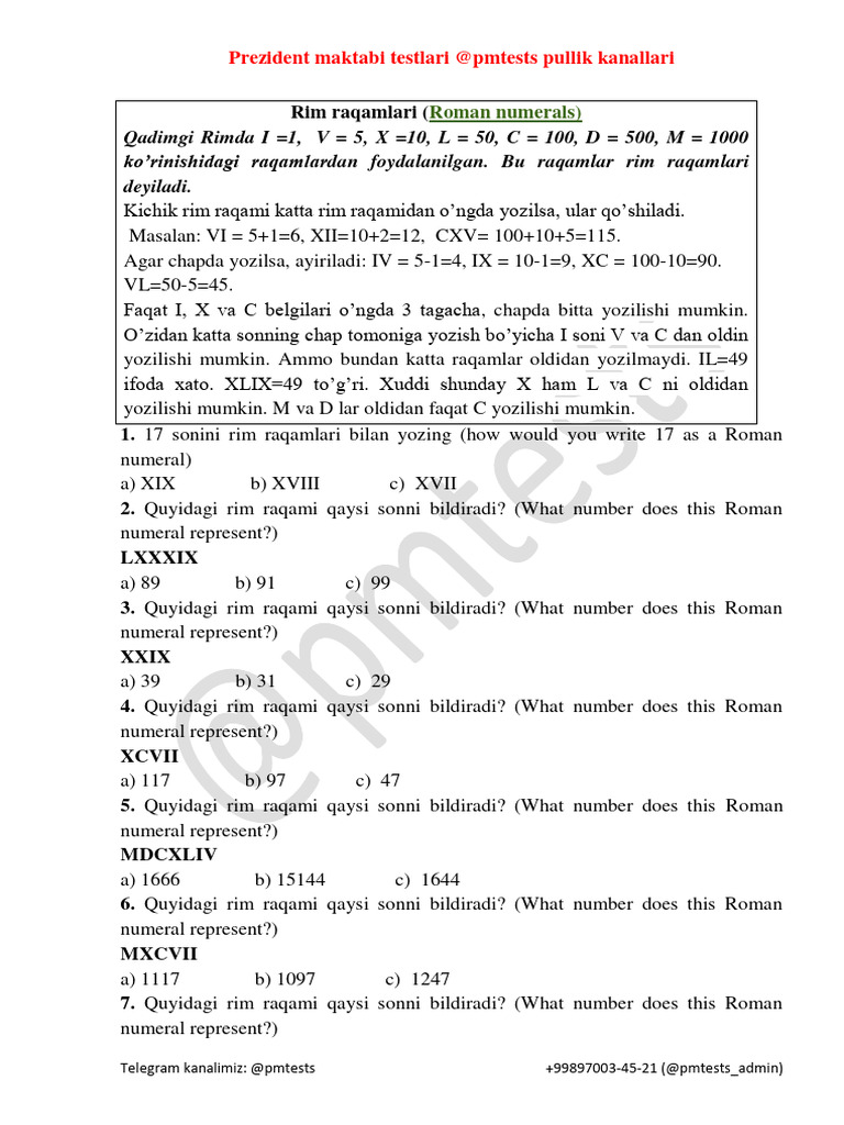 Rim Raqamlari (Yozishda Uchraydigan Xatolar) | PDF