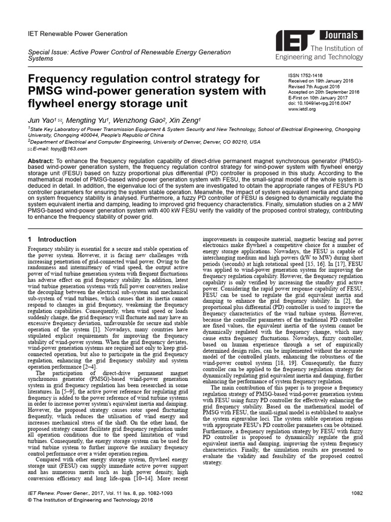 Frequency Regulation Control Strategy For PMSG Wind-Power Generation System With Flywheel Energy ...