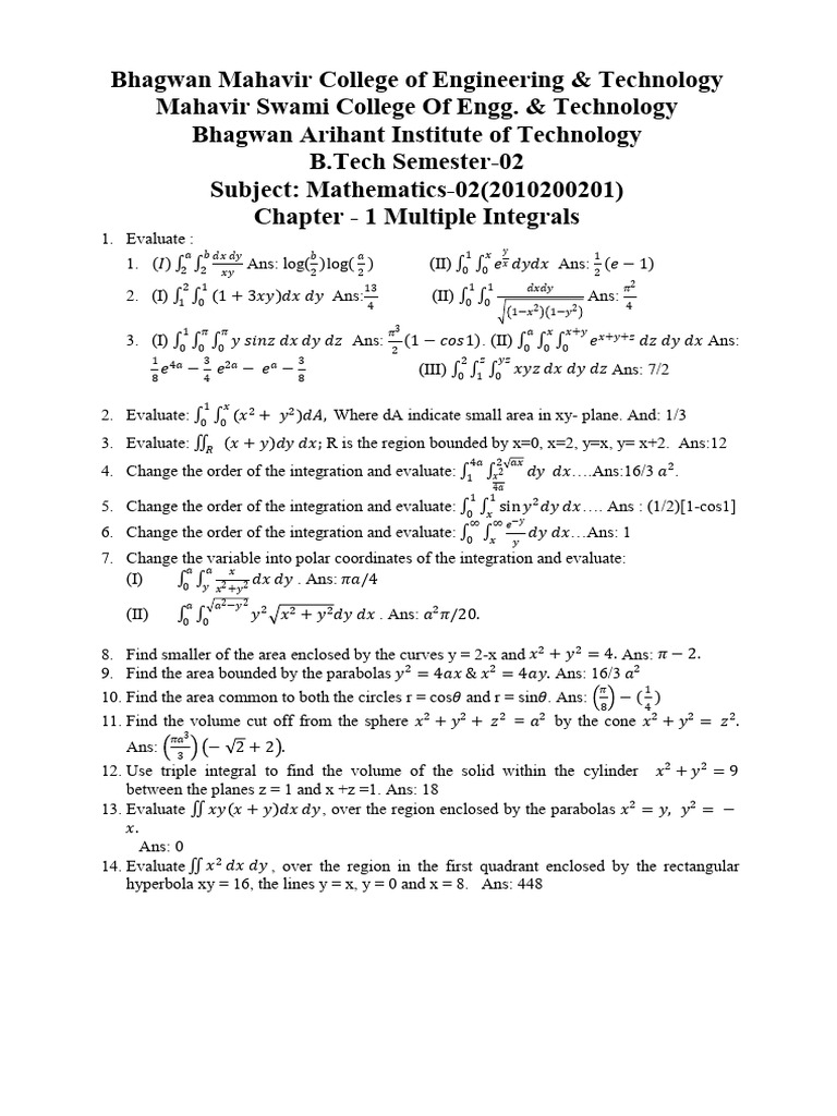 Question Bank Sem-2 (Maths-2) | PDF | Euclidean Space | Basis (Linear ...