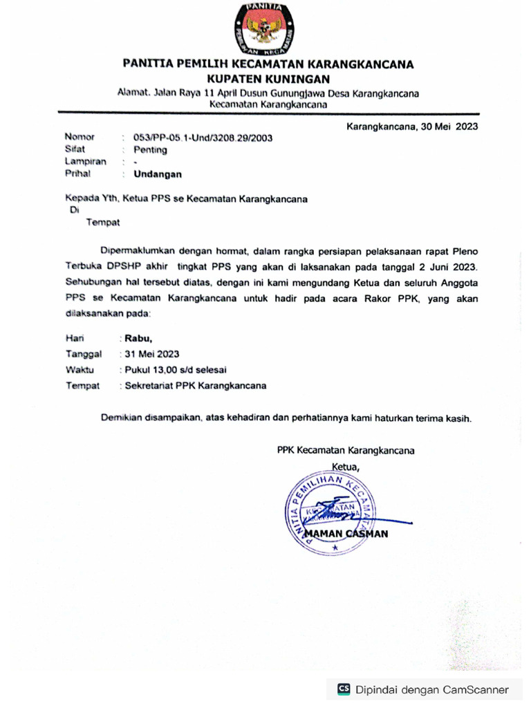 Surat Undangan Rakor Pleno DPSHP Akhir | PDF