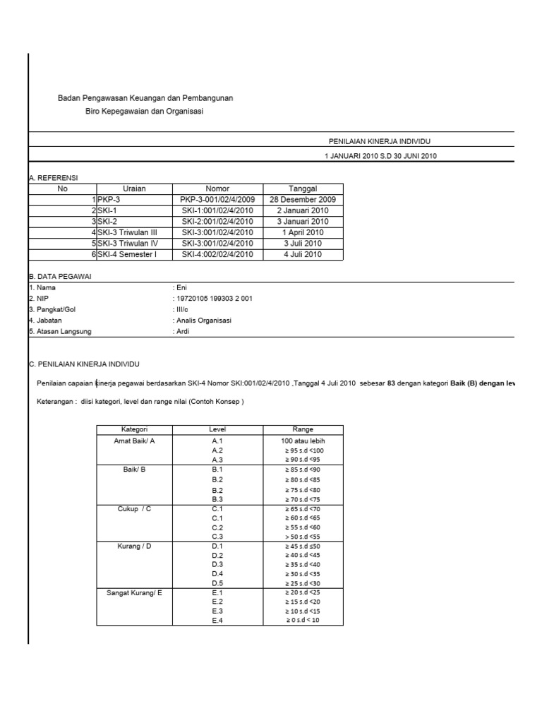 Penilaian Kinerja Pegawai 2010 | PDF