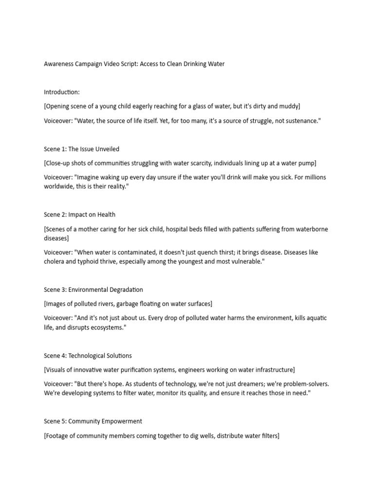 Awareness Campaign Video Script | PDF | Water Pollution | Water