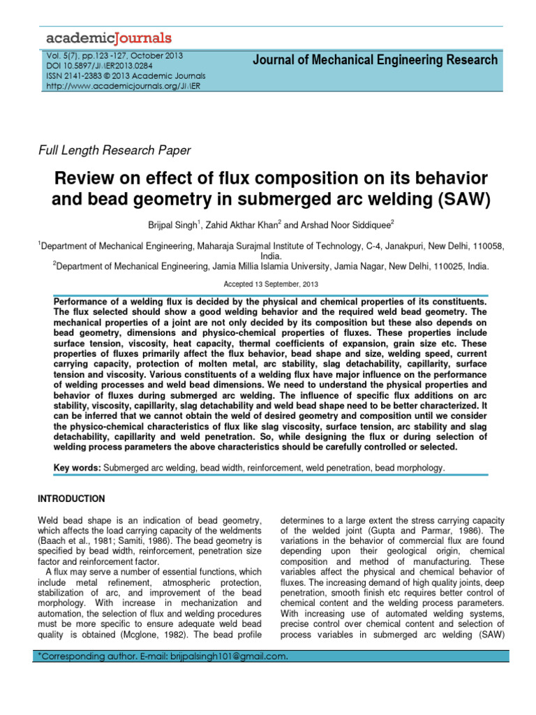 Review On Effect of Flux Composition On Its Behavior and Bead Geometry ...