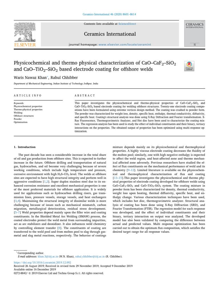 Physicochemical and Thermo Physical Characterization of CaO–CaF2–SiO2 ...