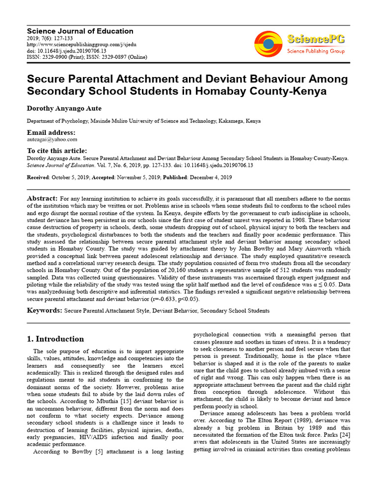 Parental Attachment and Student Deviance | PDF | Attachment Theory ...