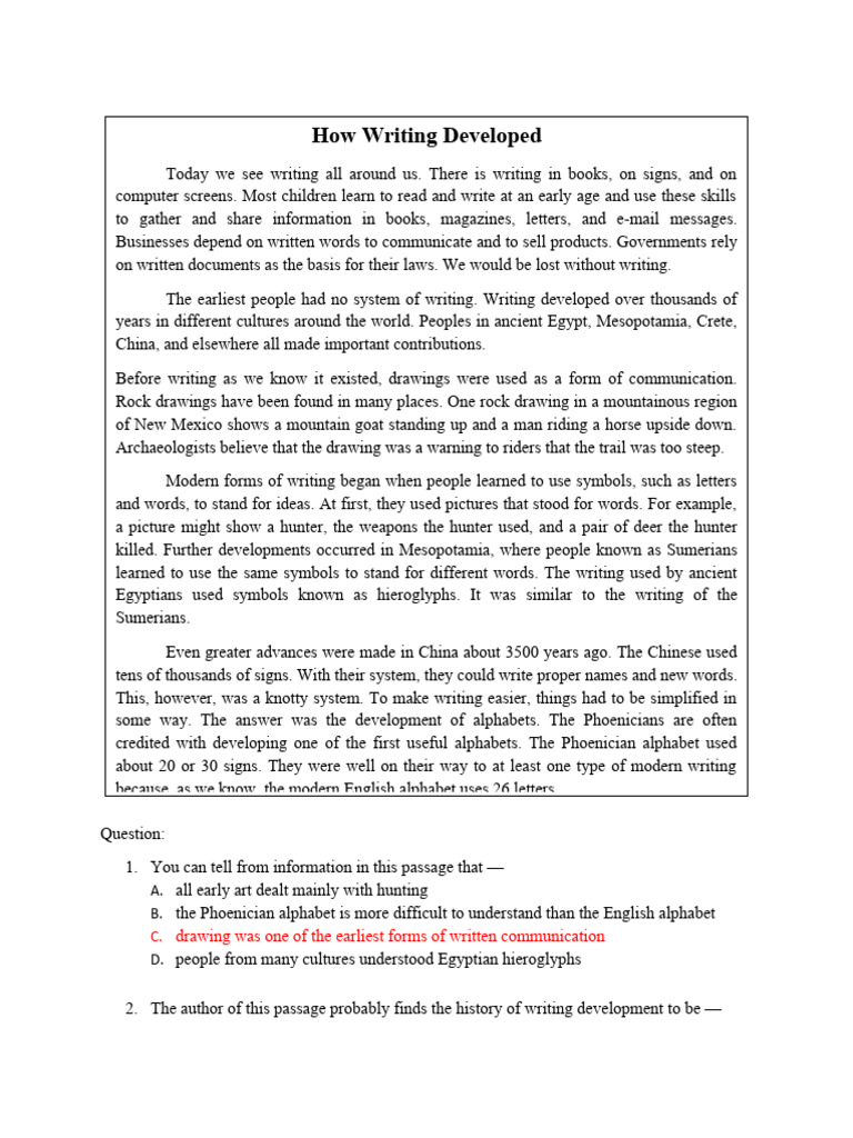 Reading Comprehension Questionnaire | PDF | Writing | Alphabet