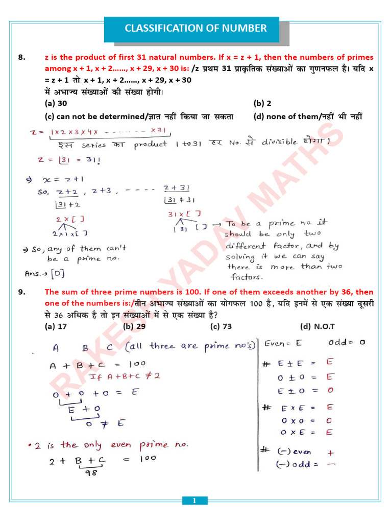 Classification of Numbers Notes Class-3 | Download Free PDF | Number ...