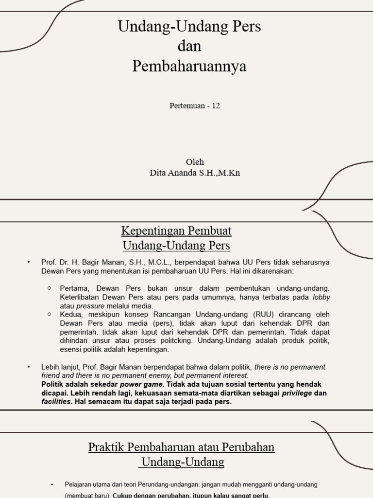 Undang-Undang Pers Dan Pembaharuannya | PDF