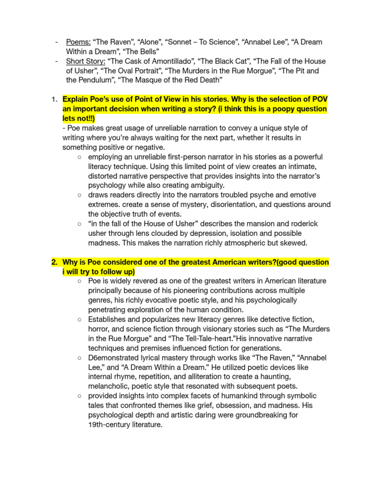 (English) Poe - Socratic Seminar (1 - 19 - 24) | PDF | Poetry | Narration