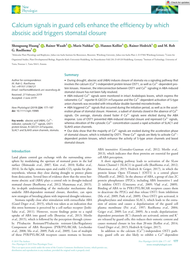 Calcium Signals in Guard Cells Enhance The Efficiency by Which Abscisic ...
