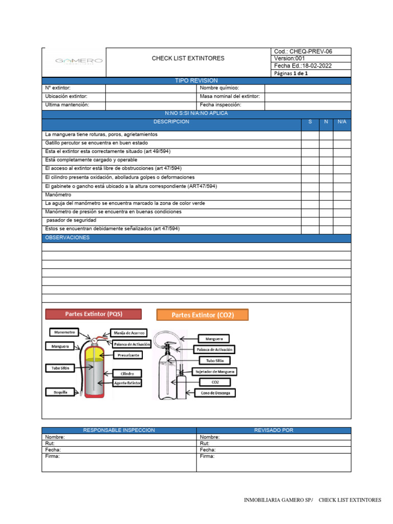 Extintores Lista de Chequeo B | PDF