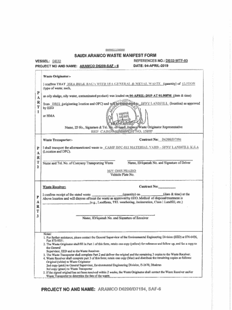 Waste Manifest | PDF