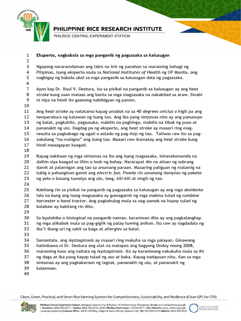 Eksperto Nagbabala Sa Mga Panganib NG Pagsasaka Sa Kalusugan | PDF Eksperto Nagbabala Sa Mga Panganib NG Pagsasaka Sa Kalusugan | PDF