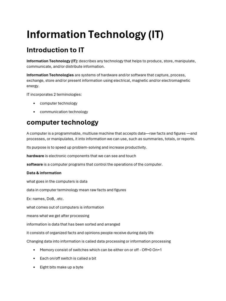 Introduction to Information Technology | PDF | Transmission Medium ...