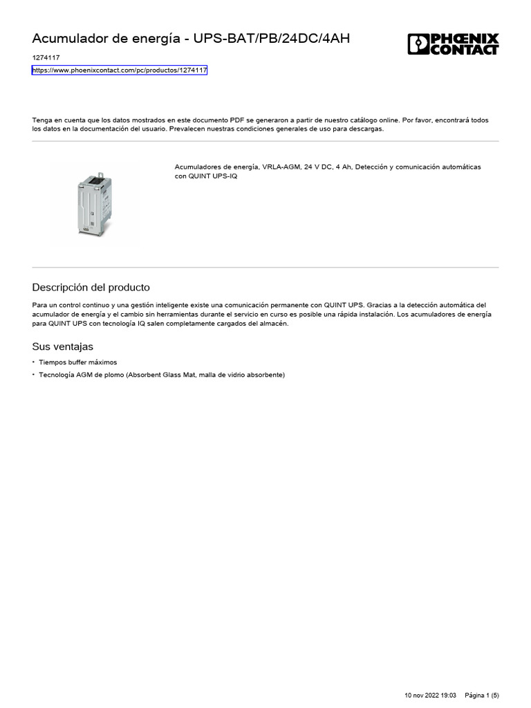Phoenix Contact 1274117 Es | PDF | Tornillo | Batería recargable